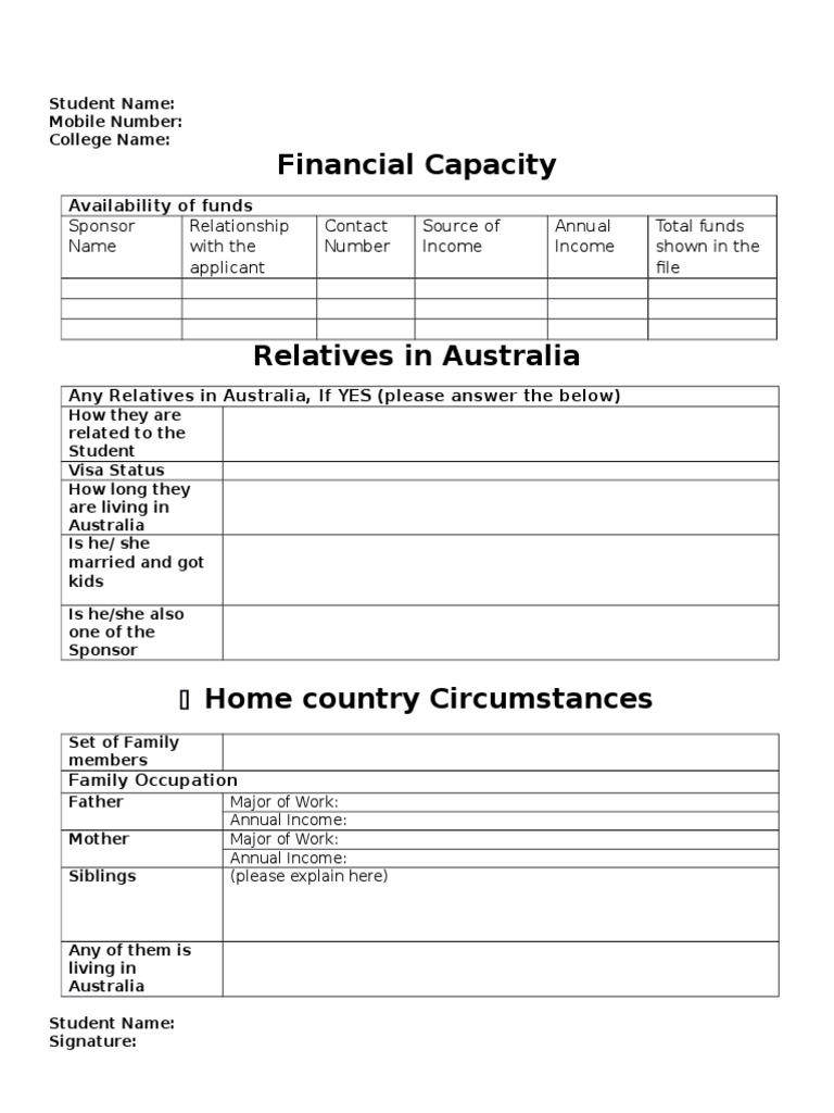 Student Financial and Family Information Form | PDF