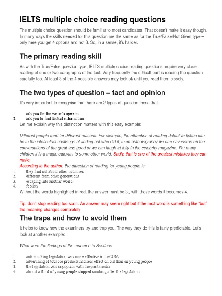 IELTS Multiple Choice Reading Questions: The Primary Reading Skill ...