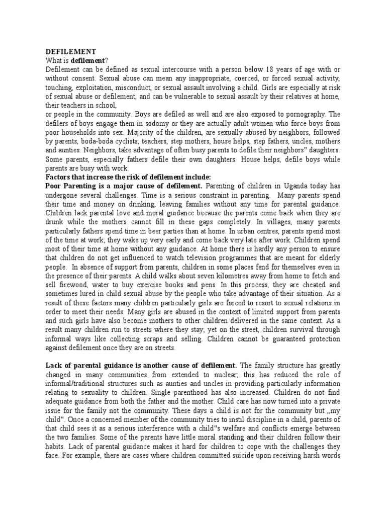 Factors Contributing to Defilement of Children in Uganda: Poor ...
