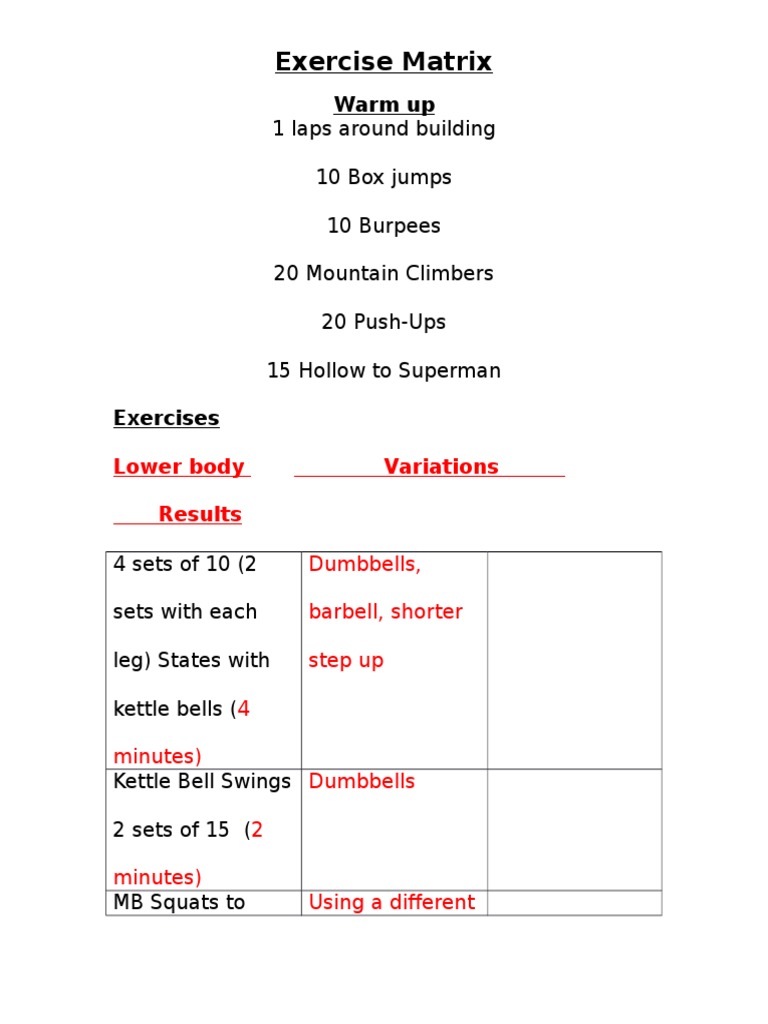 Exercise Matrix | PDF