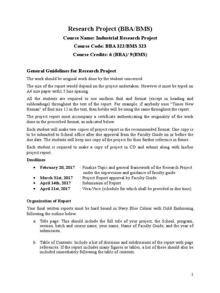 BBA BMS Research Project - Guidelines | PDF | Research Design | Sampling (Statistics)