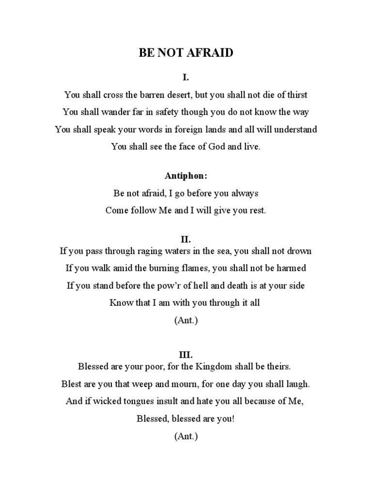 Be Not Afraid (lyrics and chords) | Shabbat Prayers | Months Of The ...