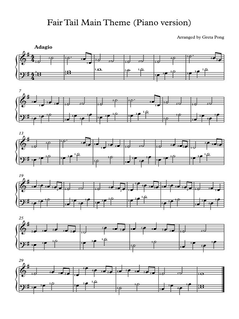 Fairy Tail Main Theme Piano Version Full Score | PDF | Leisure