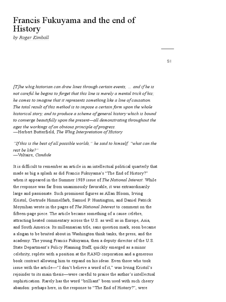 Roger Kimball - Francis Fukuyama and The End of History | PDF | Georg ...