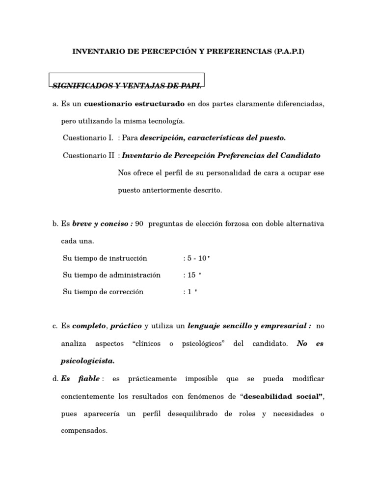 Test Papi | Liderazgo | Cuestionario