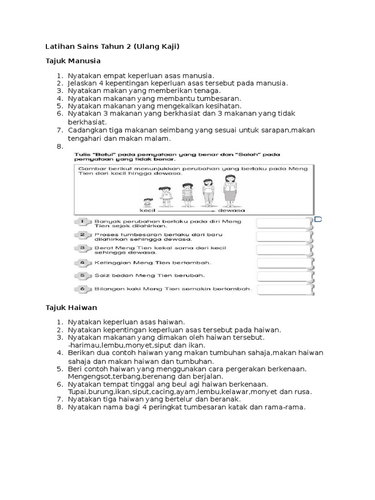 Latihan Sains Tahun 2 | PDF