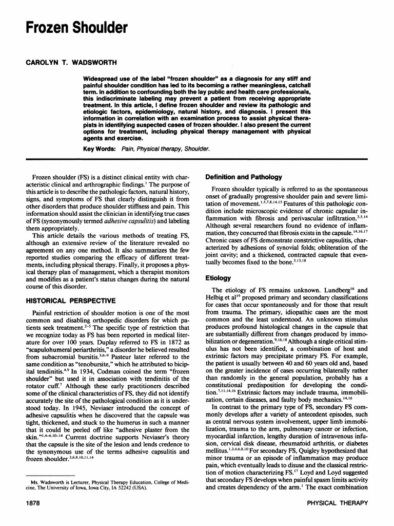 Distinguishing Frozen Shoulder: Defining the Pathology and Clinical ...