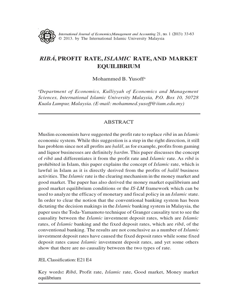 Riba, Profit and Islamic Rate Aand Market Equilibrium | PDF | Demand ...