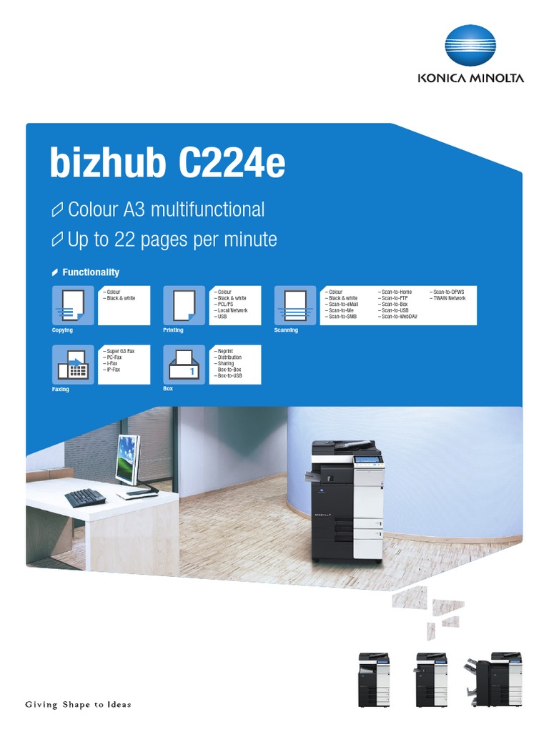 Bizhub C224e: Colour A3 Multifunctional Up To 22 Pages Per Minute | PDF ...