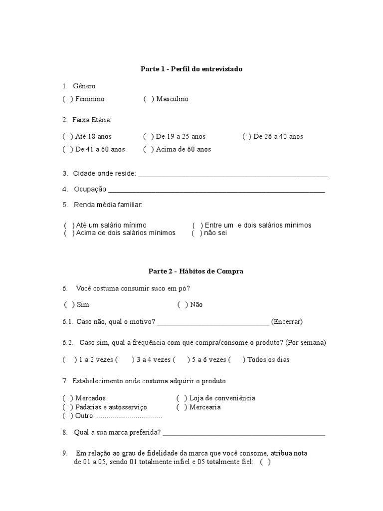 Questionário para Teste Cego | PDF