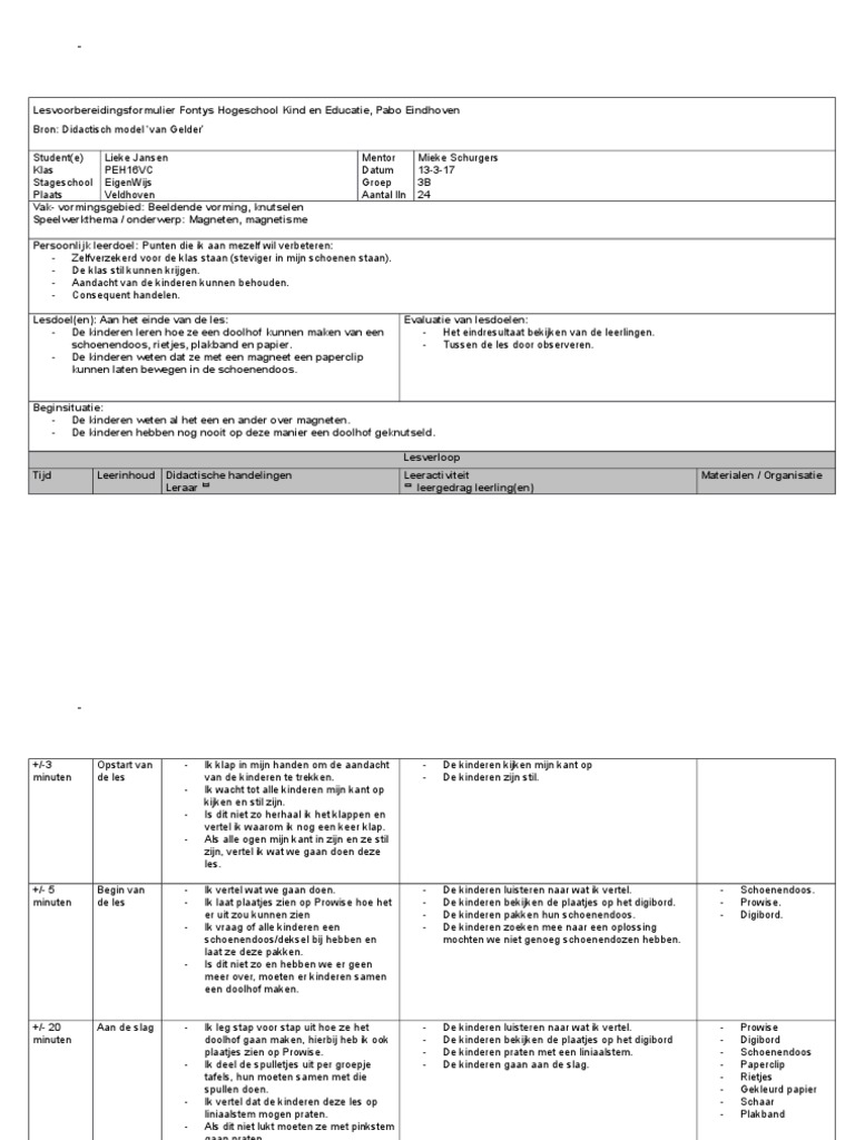 Lesvoorbereidingsformulier Beeldende Vorming | PDF