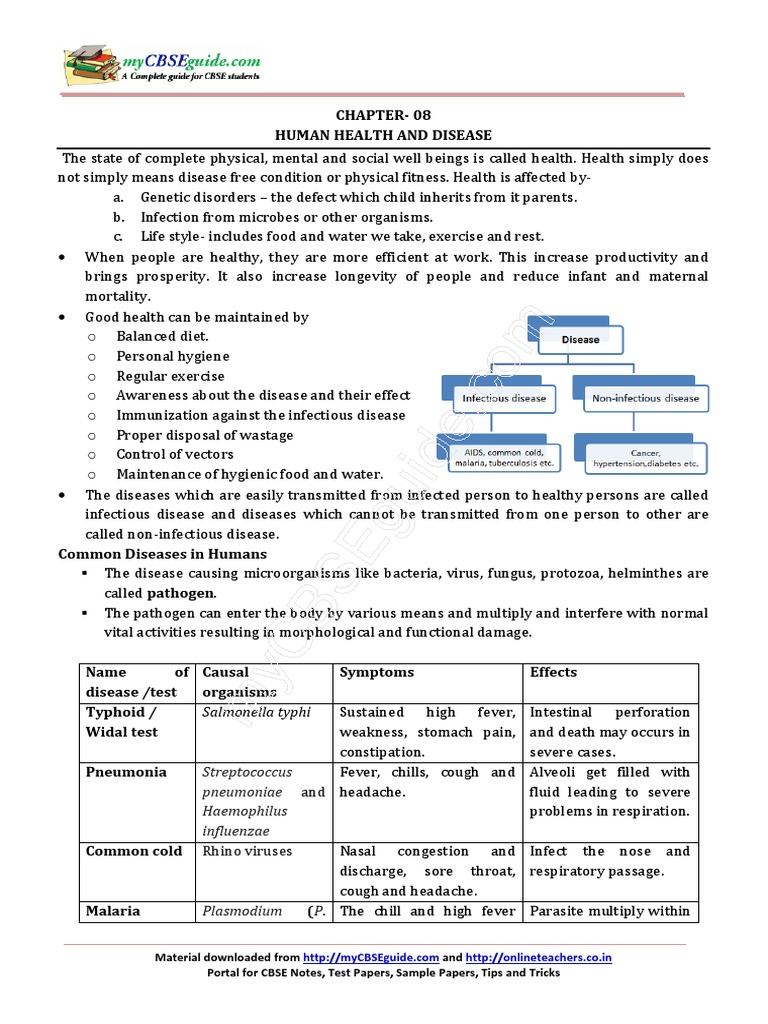 Class 12 Human Health & Disease Notes | PDF | Self-Improvement | Wellness