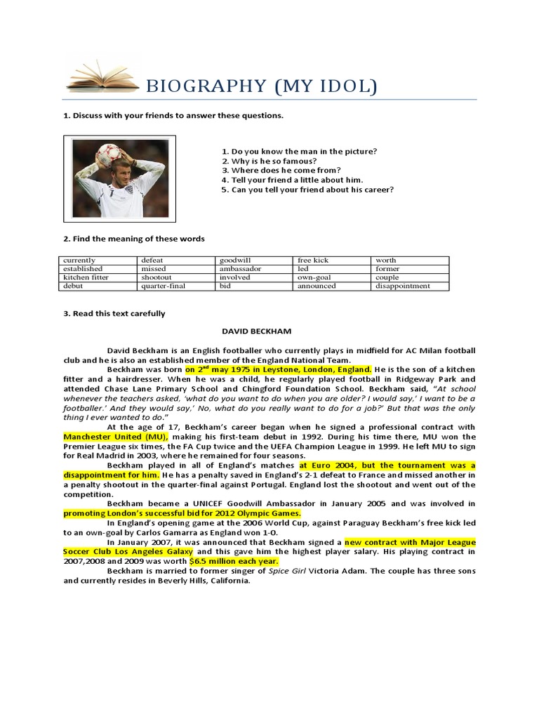 BIOGRAPHY Hand Out | PDF | David Beckham | Sports
