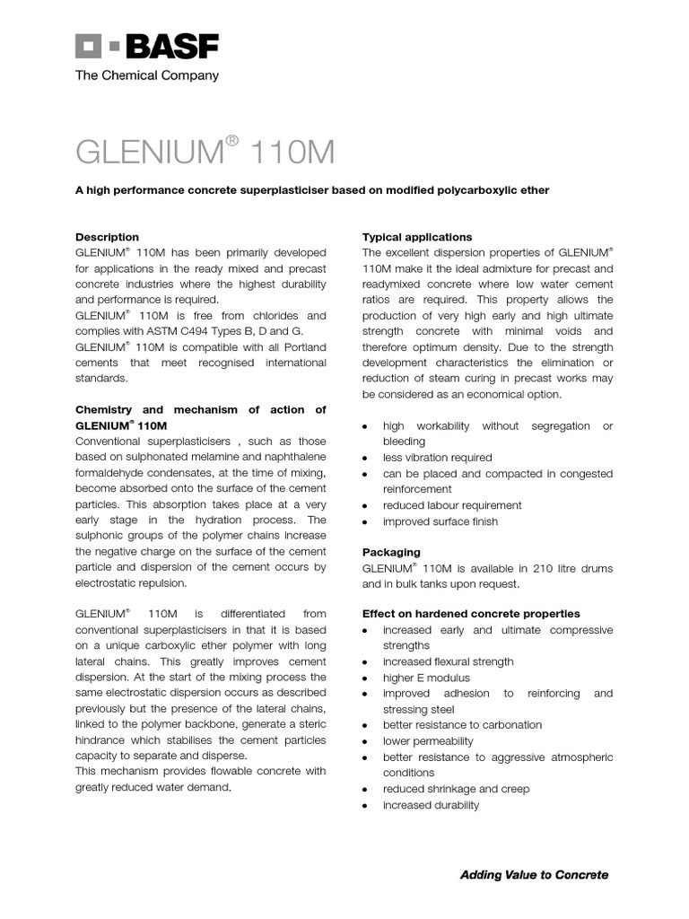 Master Glenium 110M | Download Free PDF | Concrete | Cement