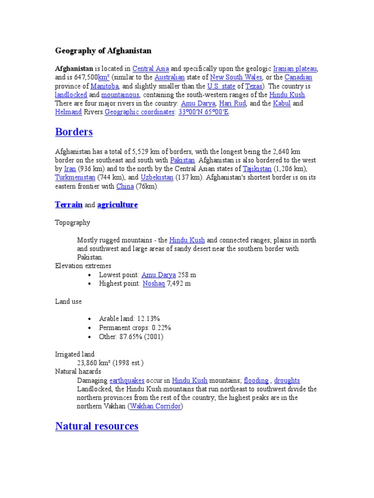 Geography of Afghanistan | Download Free PDF | Taliban | Northern Alliance