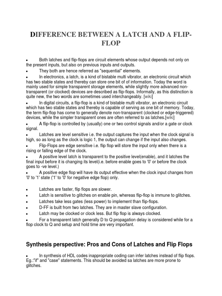 Difference Between A Latch and A Flip Flop | PDF | Computer Hardware | Computer Engineering