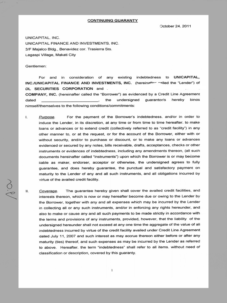 Continuing Guaranty - Template | PDF | Guarantee | Loans