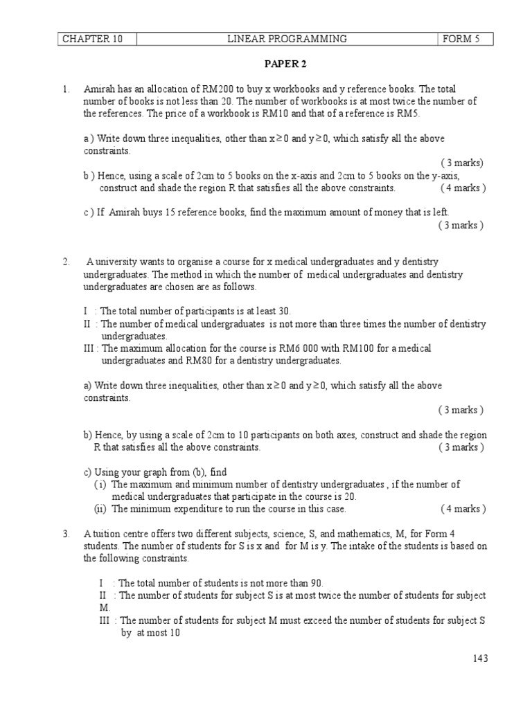 Form 5 Chapter 10 Linear Programing | PDF | Linear Programming | Breads