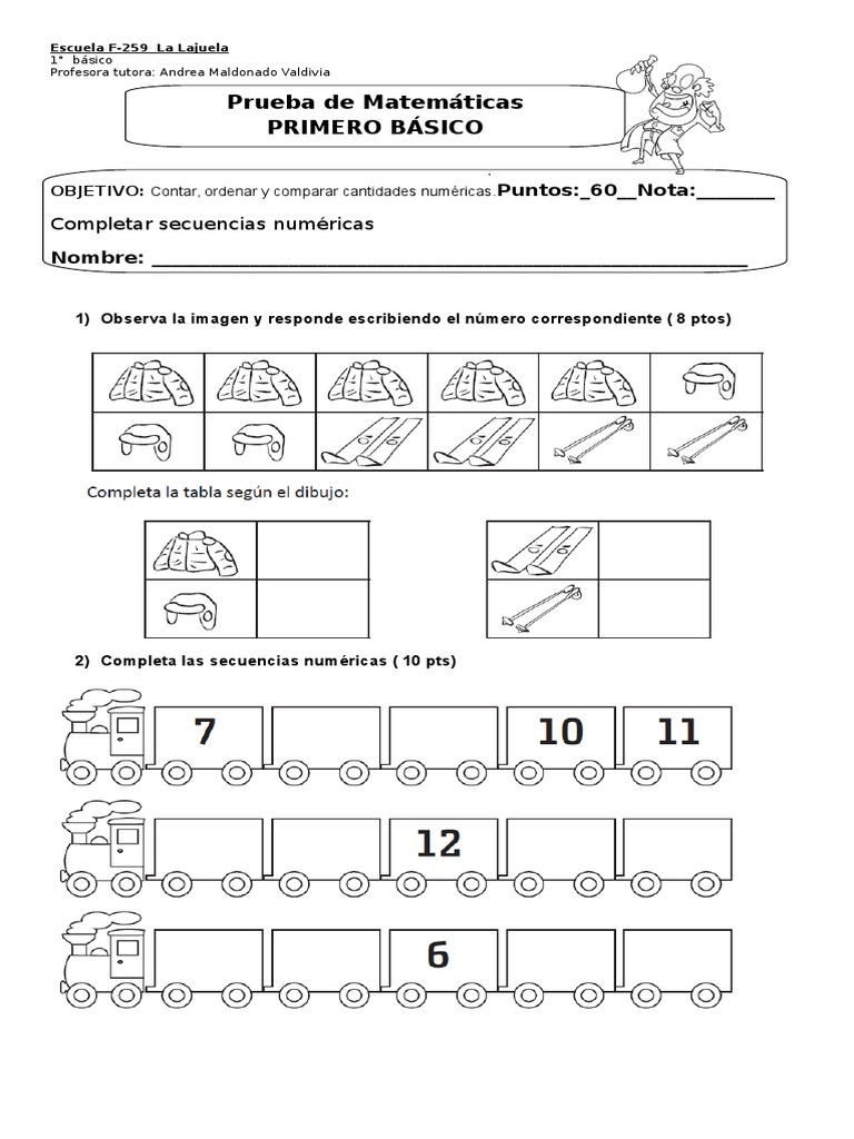 Prueba Unidad 1 Primero Matemática