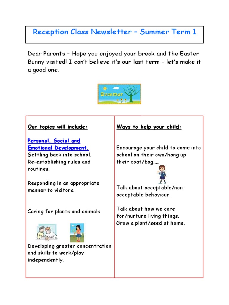 Reception Class Newsletter - Summer Term 1 | Download Free PDF ...