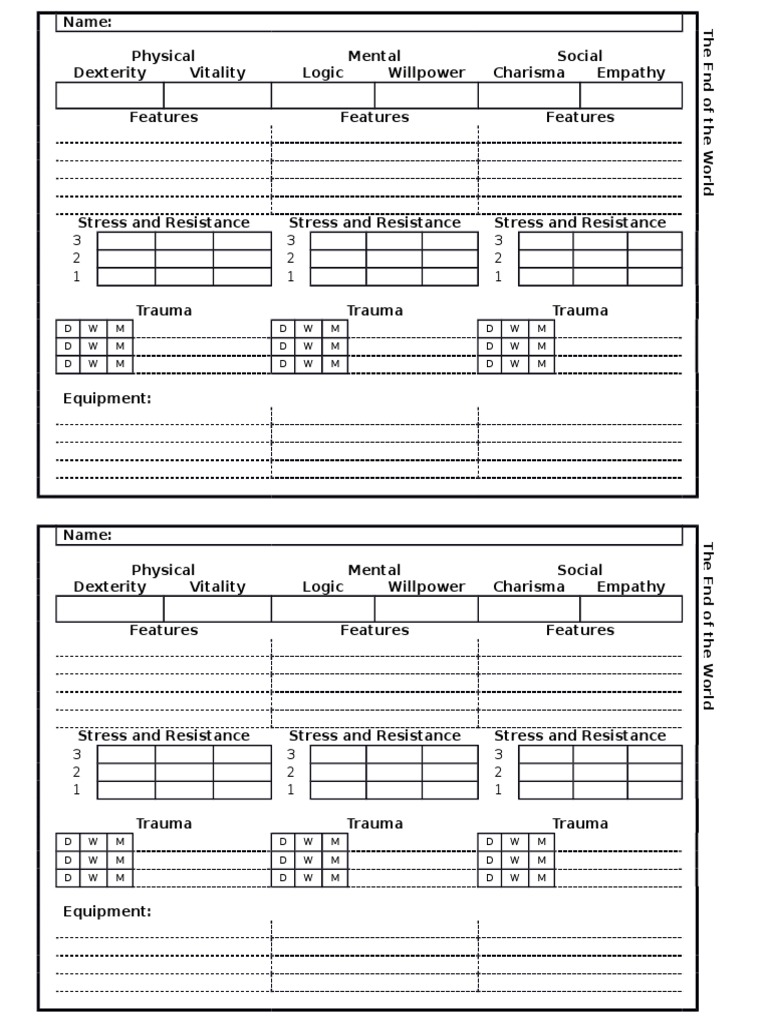 End of The World Character Sheet | PDF