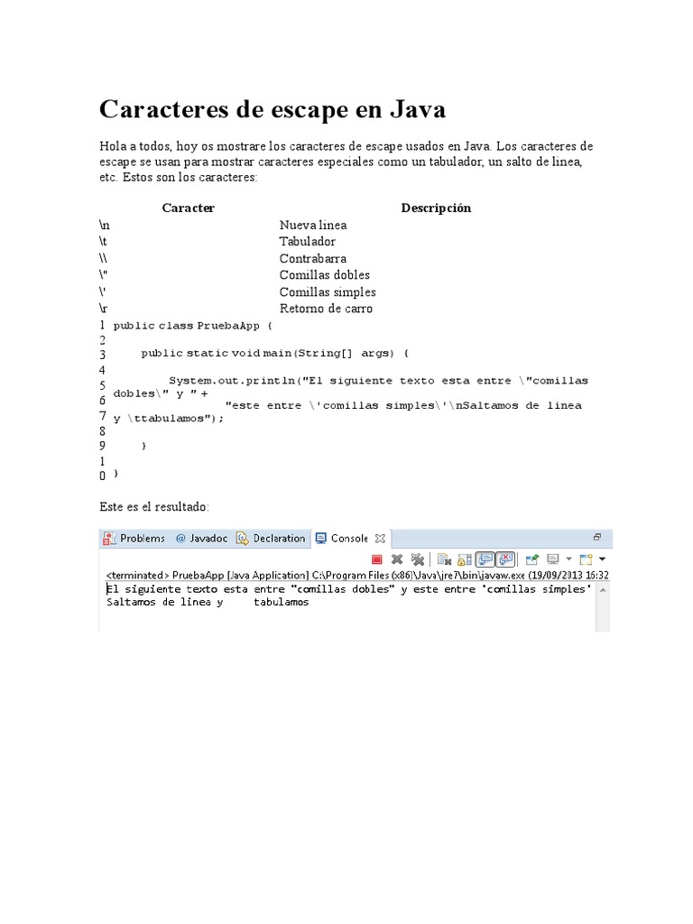 Caracteres de Escape en Java | PDF