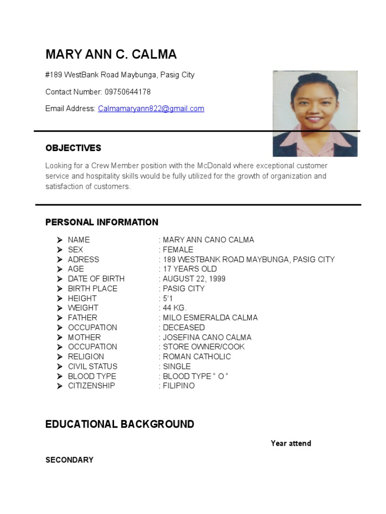 Mcdo Resume | PDF | Business