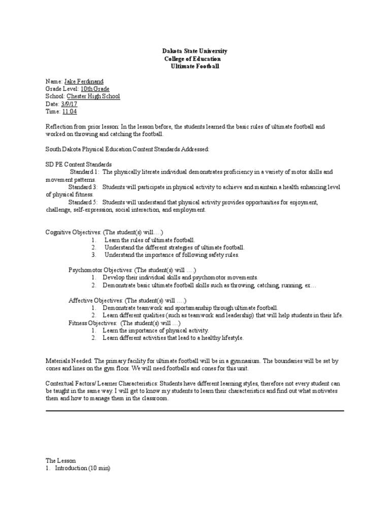 Ultimate Football Lesson Plan for PE | PDF | Neuropsychological ...