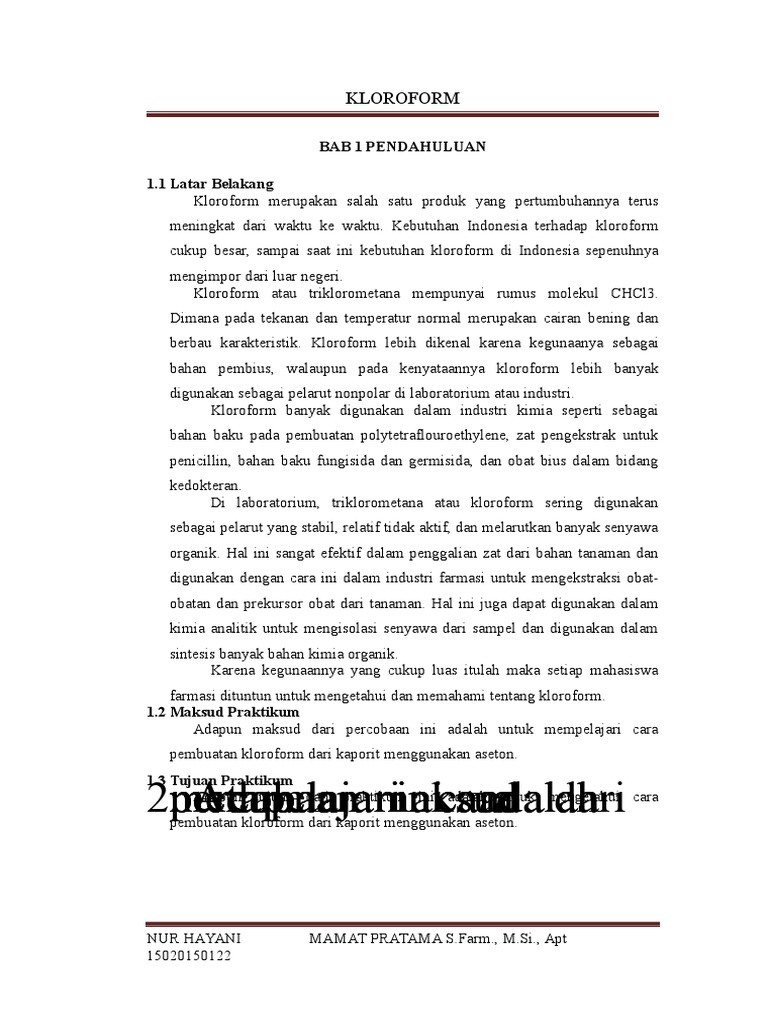 Kegunaan dan Sifat Kloroform dalam Kimia | PDF