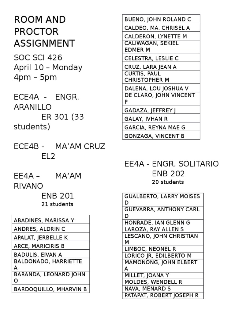 Room and Proctor Assignment | PDF