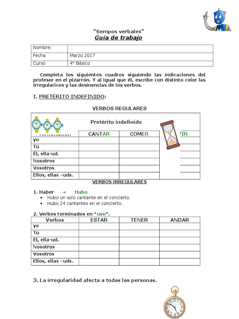 Guía Tiempos Verbales 4° | PDF | Verbo | Morfología Lingüística