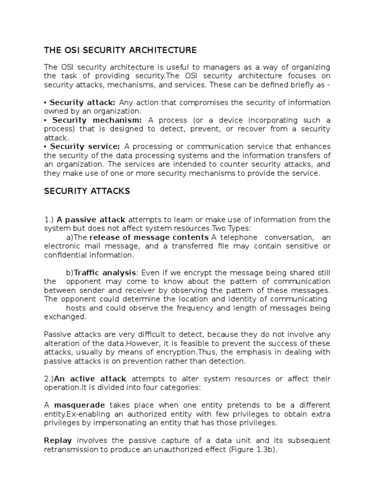 The Osi Security Architecture: Replay Involves The Passive Capture of A ...