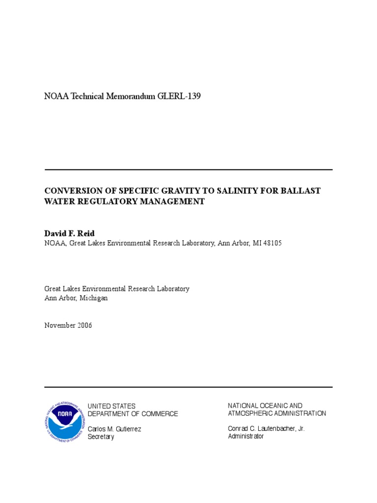 NOAA - Conversion Table Specific Gravity To Salinity - 2006 | PDF ...