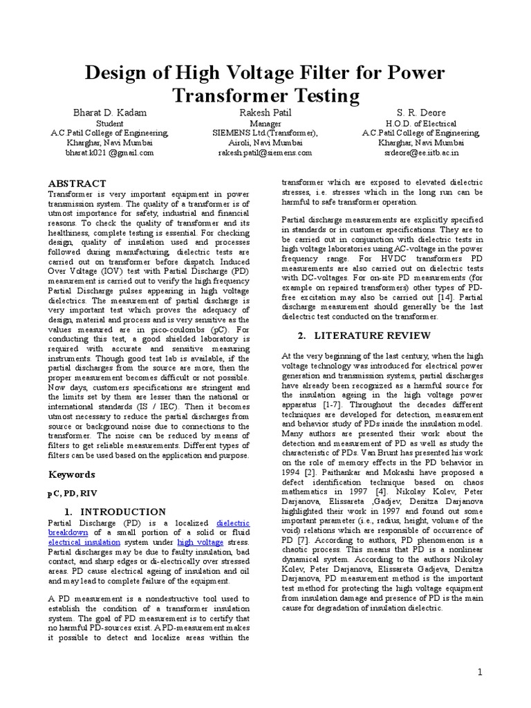 High Voltage Filter Design for Transformers | PDF | Transformer ...