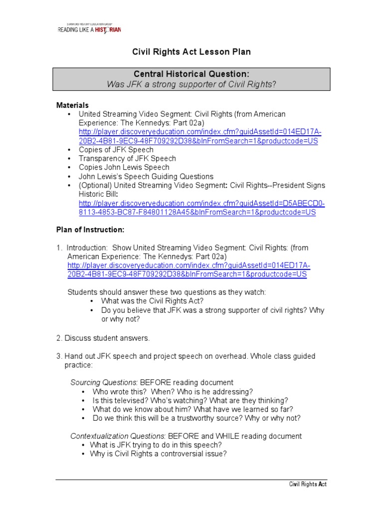 Civil Rights Act Lesson Plan-Stanford | PDF | African American Civil ...