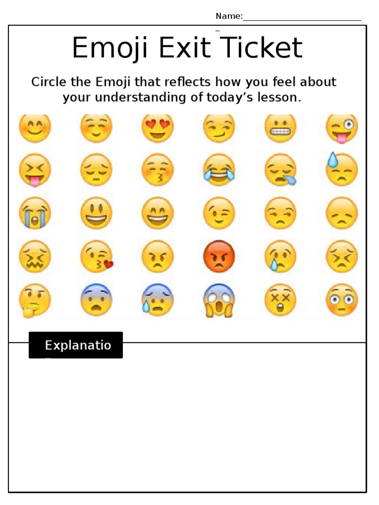 Emoji Exit Ticket: Circle The Emoji That Reflects How You Feel About ...