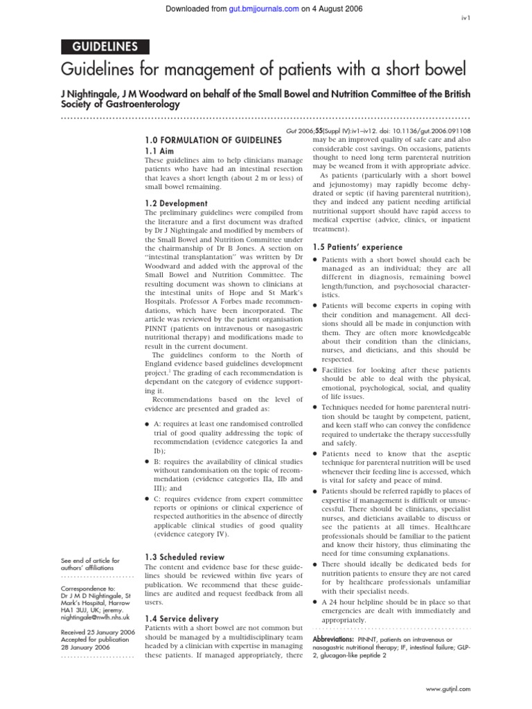 Guidelines For Management of Patients With A Short Bowel 2006 | PDF ...