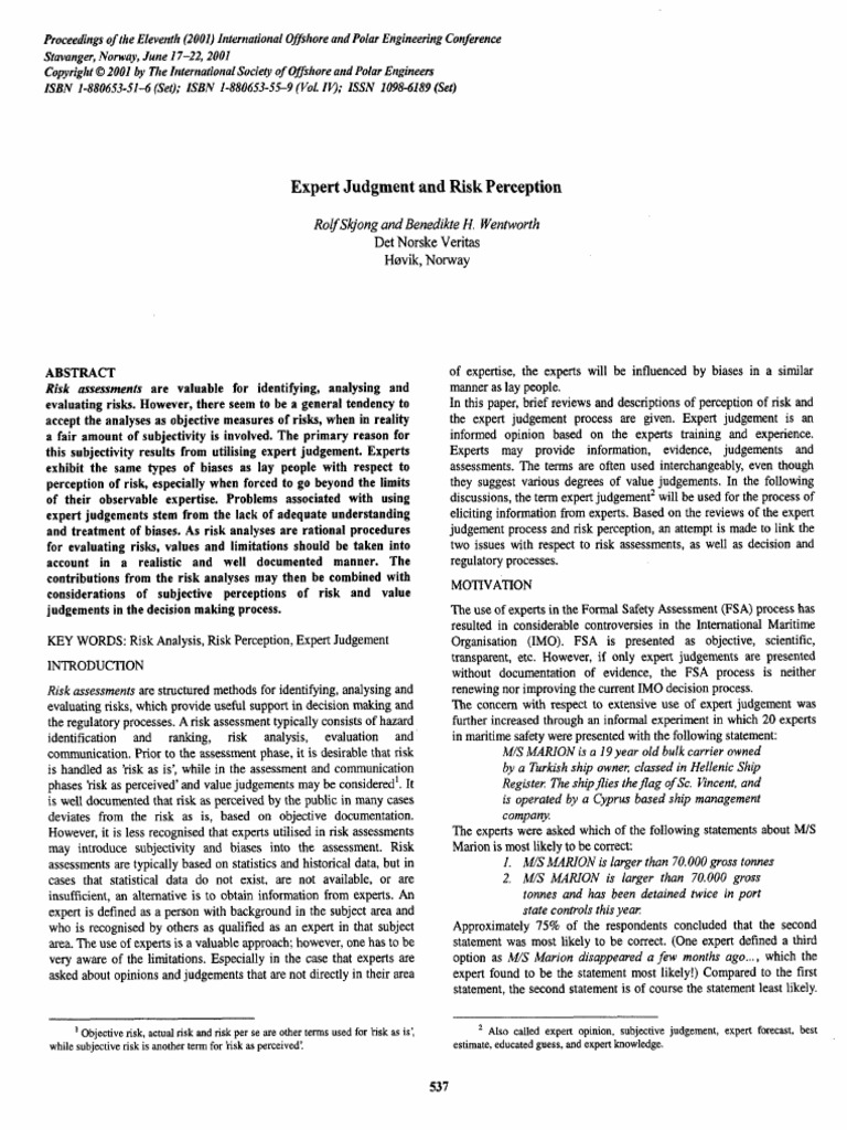 Skjong Expert Judgment and Risk Perception | PDF | Heuristics In ...