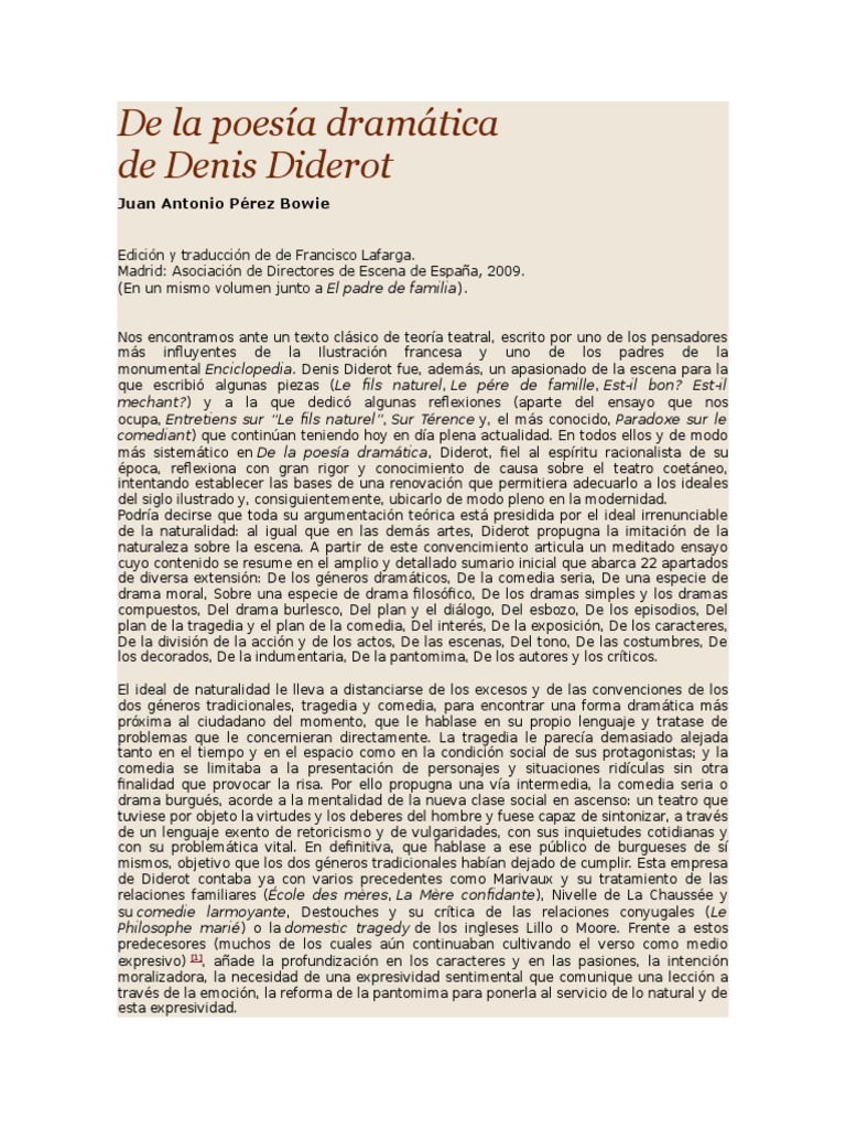 Sobre La Poesia Dramatica de Diderot | PDF