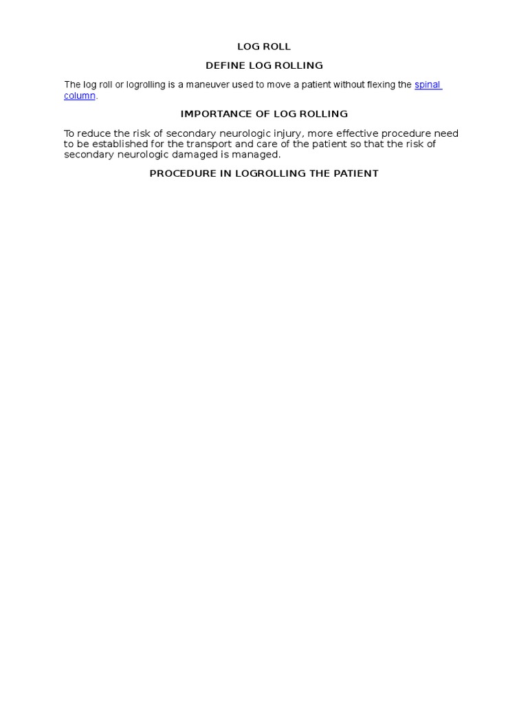 Spinal Column: Log Roll Define Log Rolling | PDF | Anatomical Terms Of ...