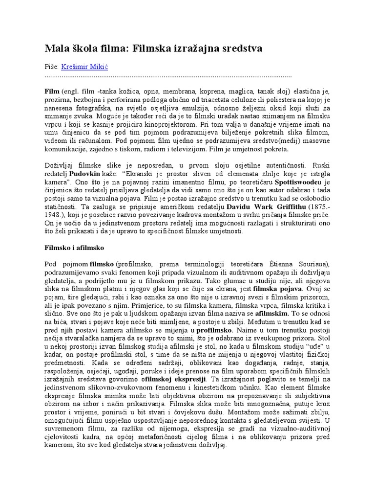 Krešimir Mikić - 'Mala Škola Filma - Filmska Izražajna Sredstva' PDF | PDF