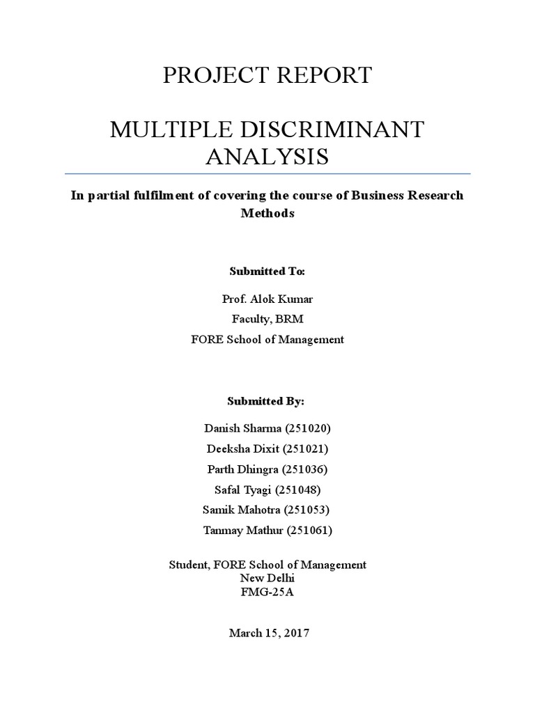 Project Report Multiple Discriminant Analysis: in Partial Fulfilment of ...