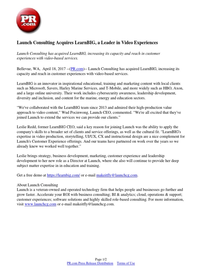 Launch Consulting Acquires LearnBIG, A Leader in Video Experiences ...