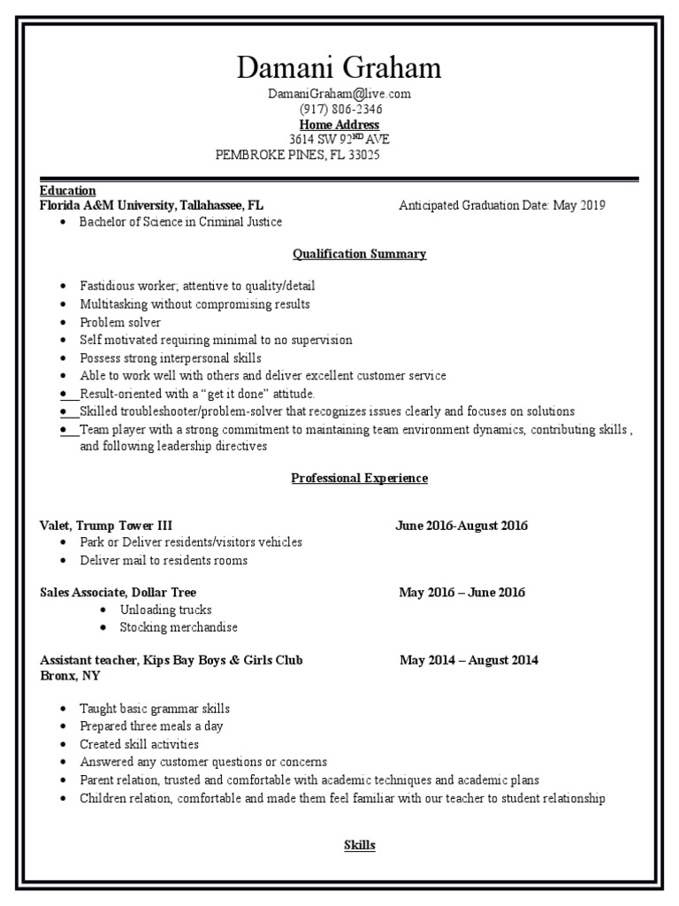 Damani Graham's Resume Overview | PDF