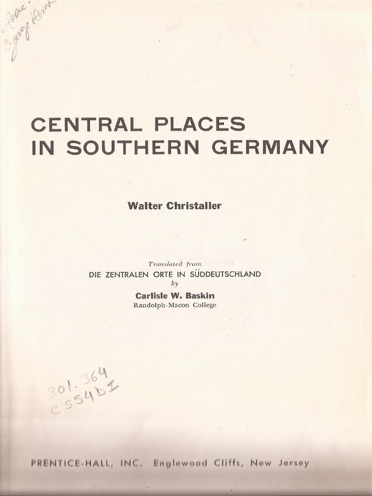 CHRISTALLER Central Places in Southern Germany 1966 | PDF