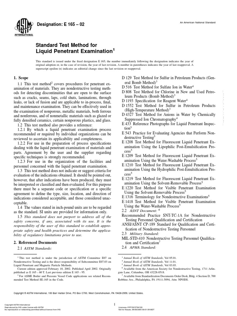 Astm e 165 (Liquidos Penetrantes) PDF | PDF | Nondestructive Testing ...
