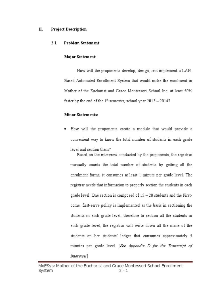 II. Project Description 2.1 Problem Statement Major Statement | Download Free PDF | Computing ...