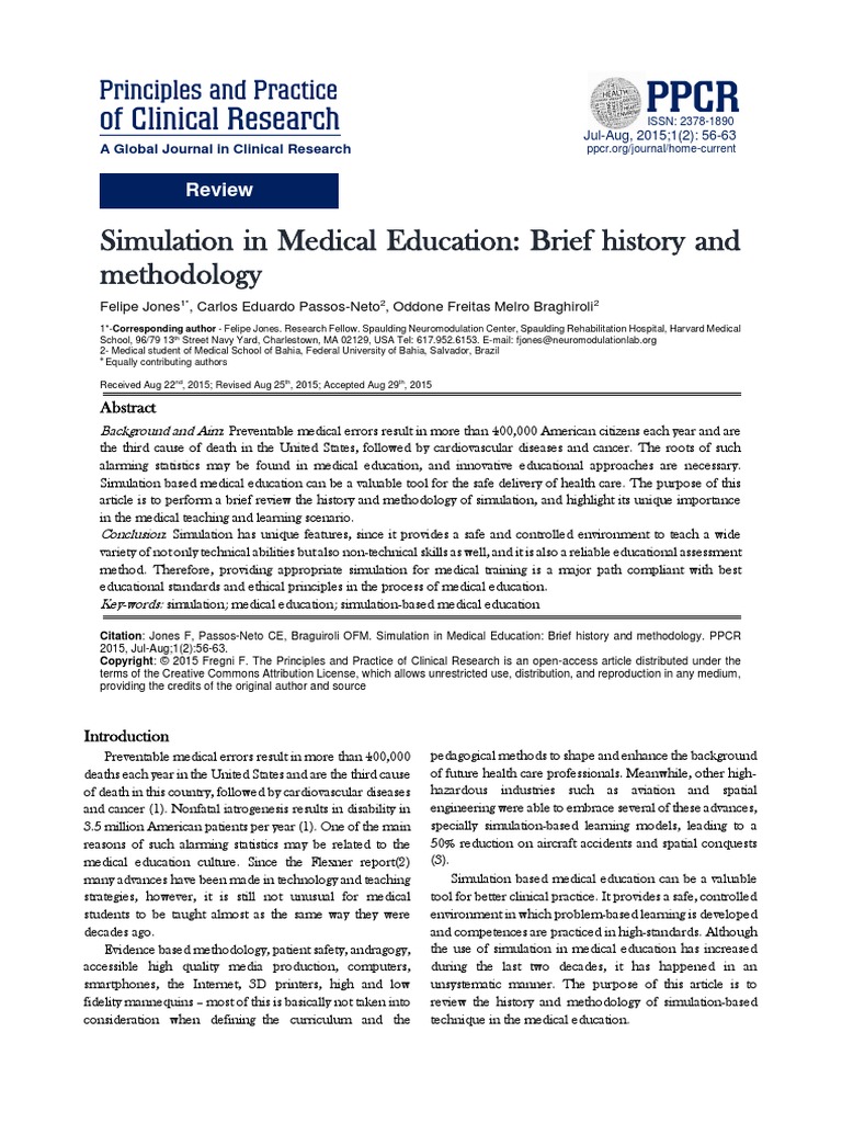 Simulation in Medical Education: Brief History and Methodology | PDF ...
