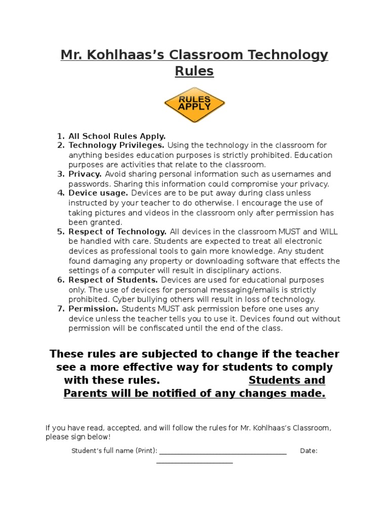 Classroom Technology Rules Overview | PDF | Career & Growth