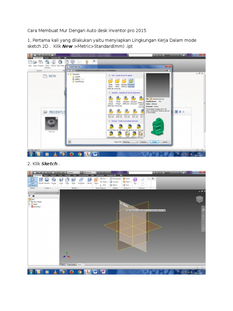 Cara Membuat Mur Dengan Auto Desk Inventor Pro 2015 | PDF